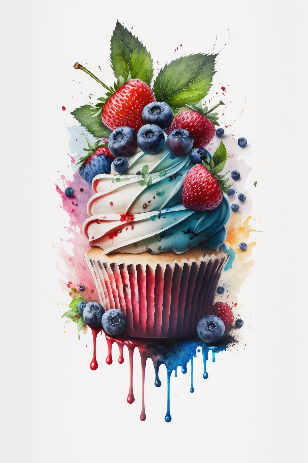 Cupcake Print Berry Cupcake Printable Pastry Wall Art Patisserie ...