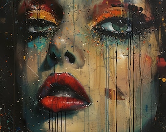 Colorful Woman Print Woman Face Printable Wall Art Painting Female Face ...