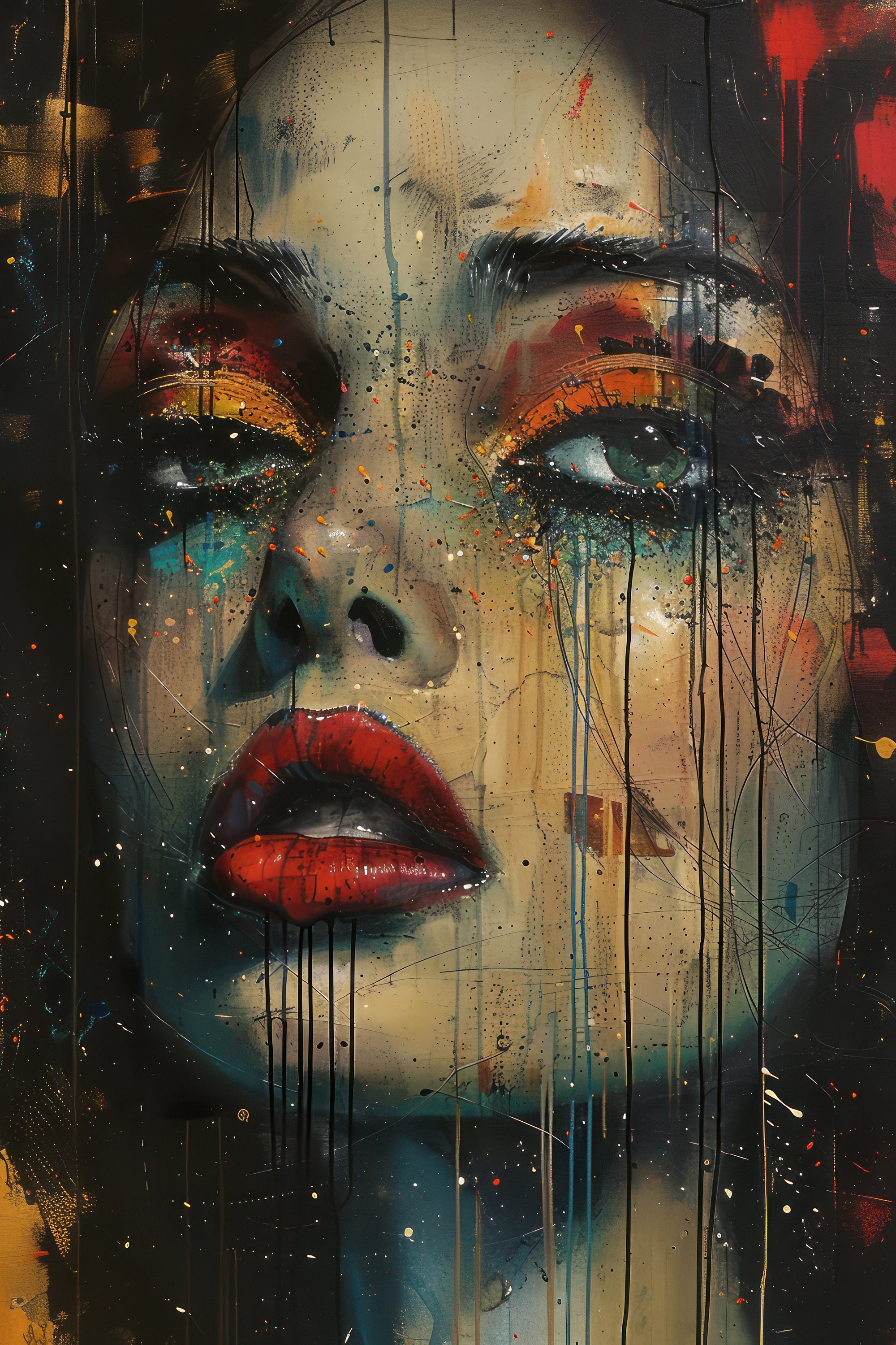 Woman Portrait Print Woman Face Printable Wall Art Painting Female Face ...