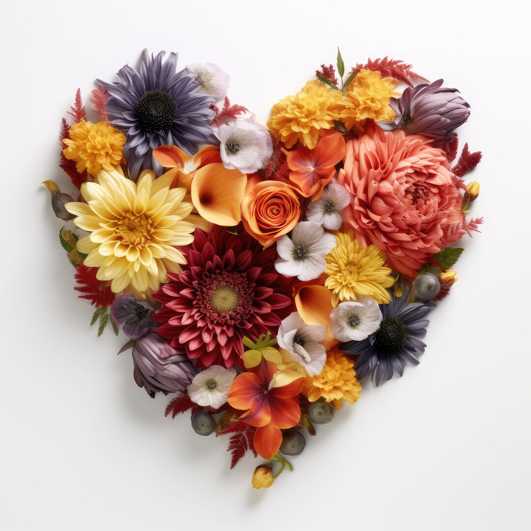 Flower Heart Print Heart of Flowers Printable Heart Poster AI Art Wall ...