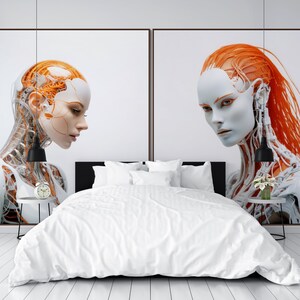 White Robot Girl Print Cyborg Girl Cybernetic Poster Futuristic ...