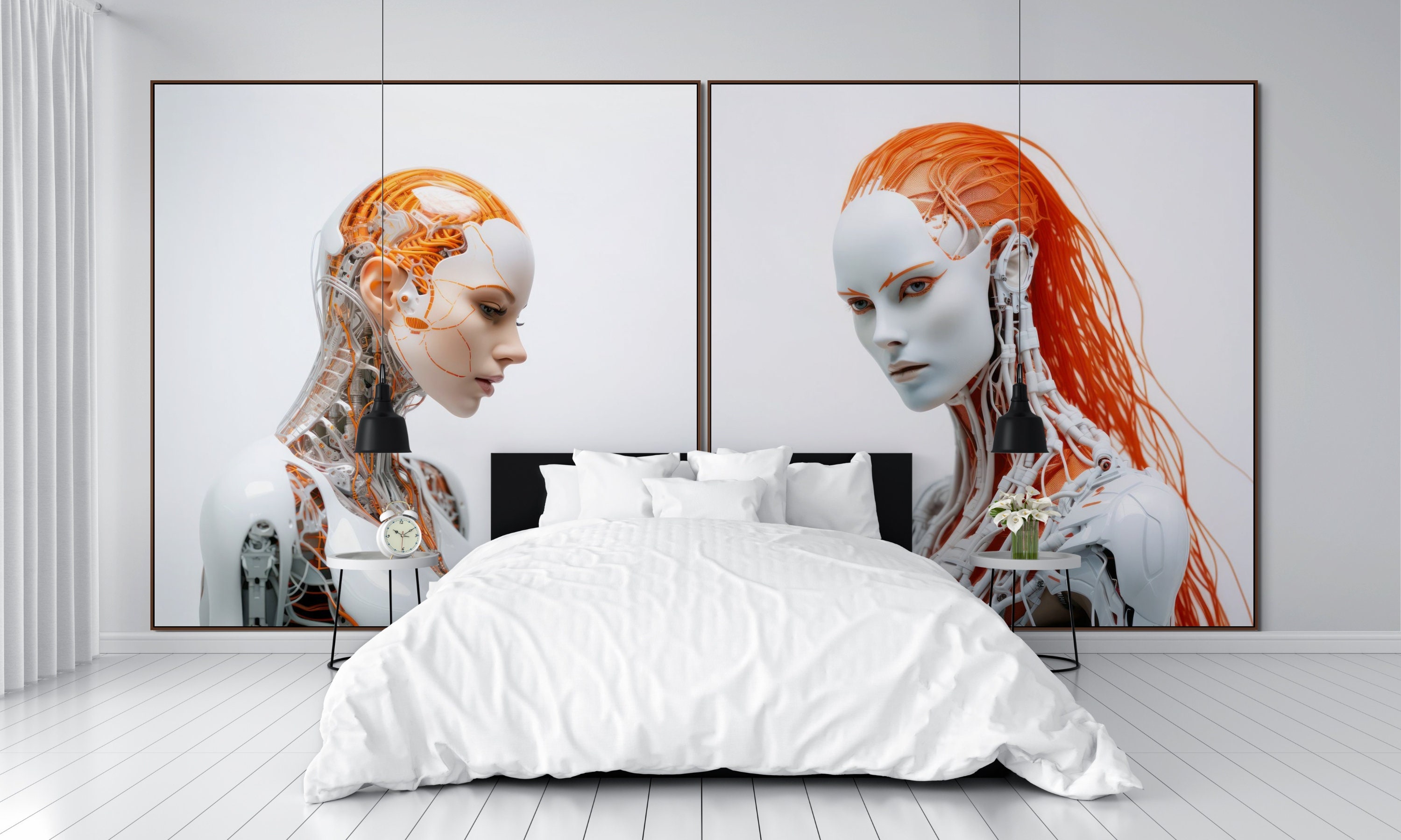 White Robot Girl Print Cyborg Girl Cybernetic Poster Futuristic ...