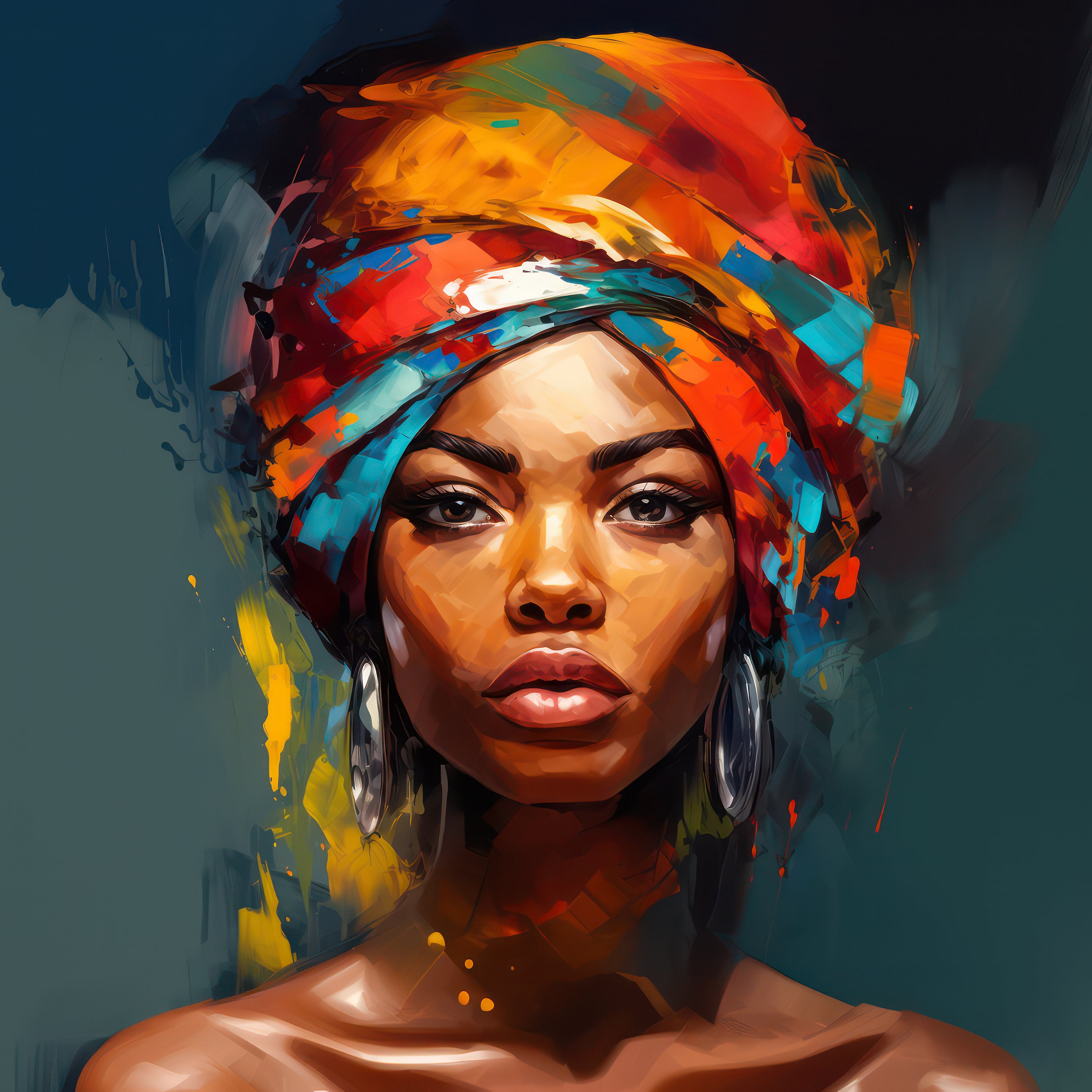 Colorful Woman Print Woman Face Printable Wall Art Painting Female Face ...