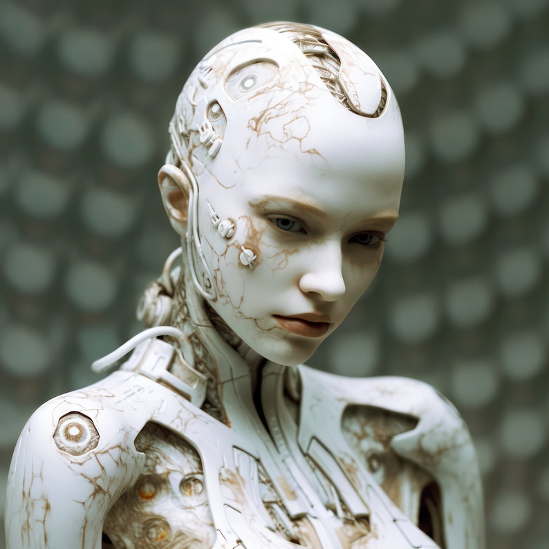 White Robot Girl Print Cyborg Girl Cybernetic Poster Futuristic ...