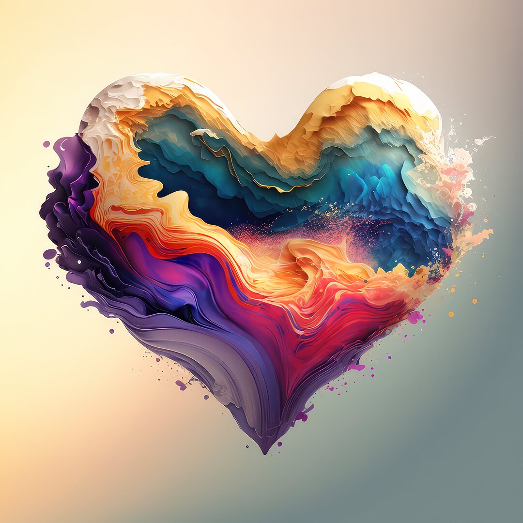 Heart Print Oil Paint Heart Printable Stylized Heart Wall Art Valentine ...