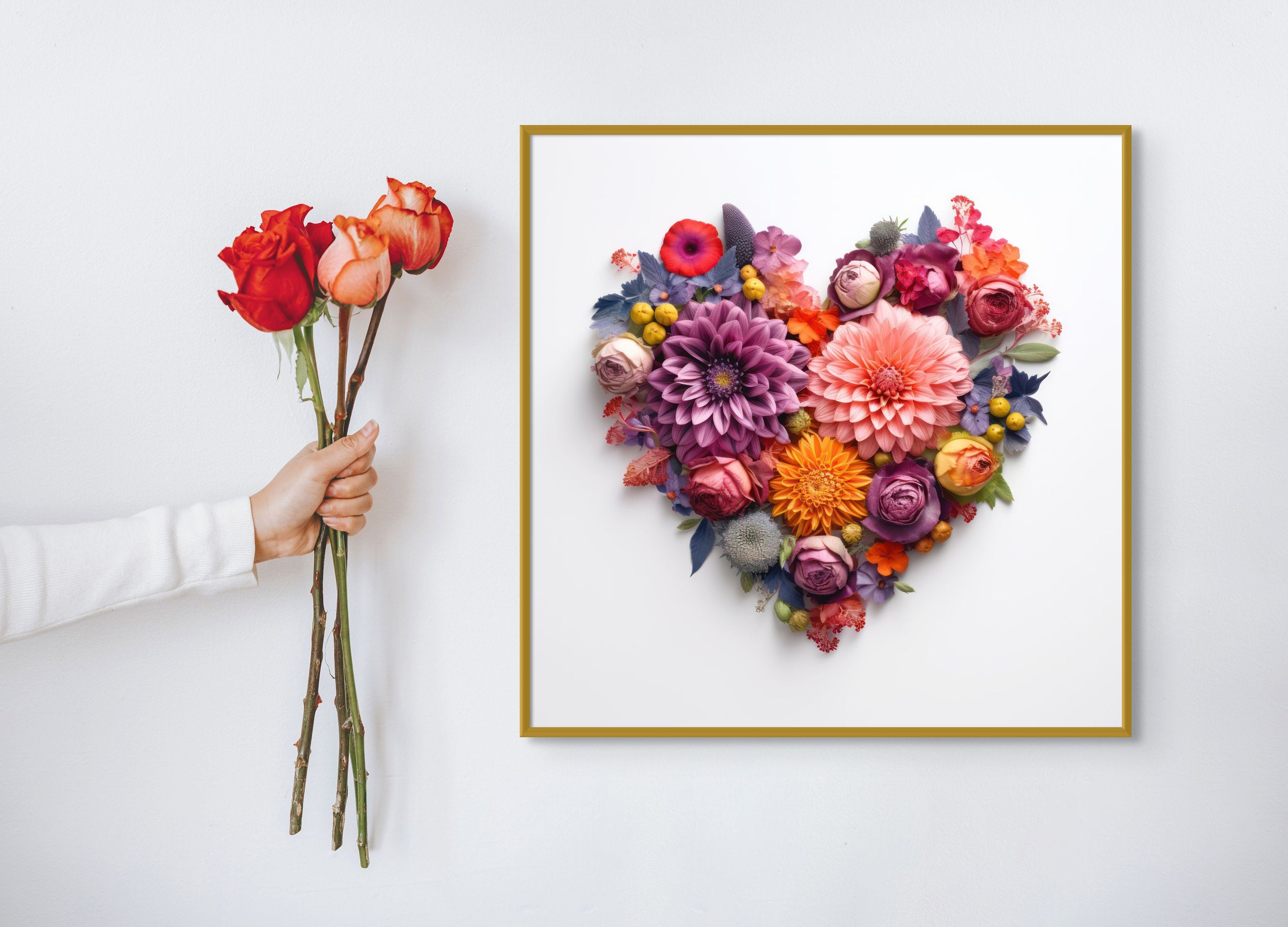 Flower Heart Print Heart of Flowers Printable Heart Poster AI Art Wall ...