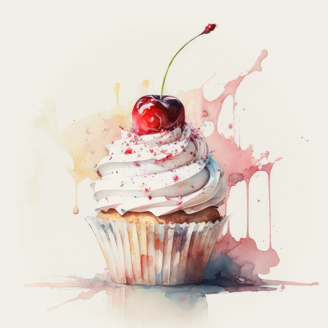 Cupcake Print, Cherry Cupcake Printable, Pastry Wall Art, Patisserie ...