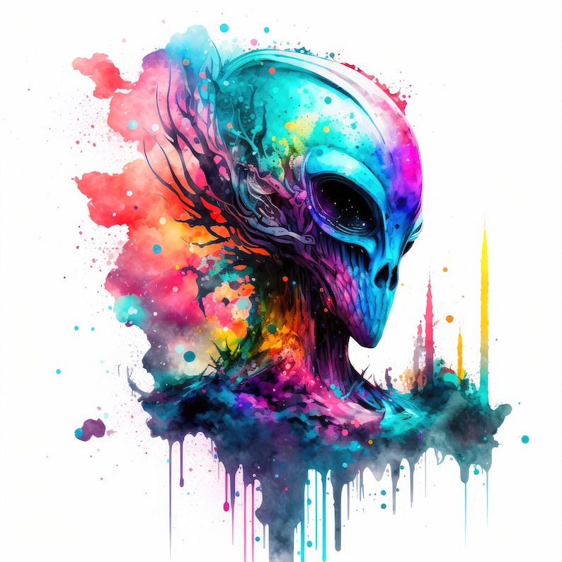 Alien Watercolor Print, Alien Head Poster, Alien Drawing Printable ...
