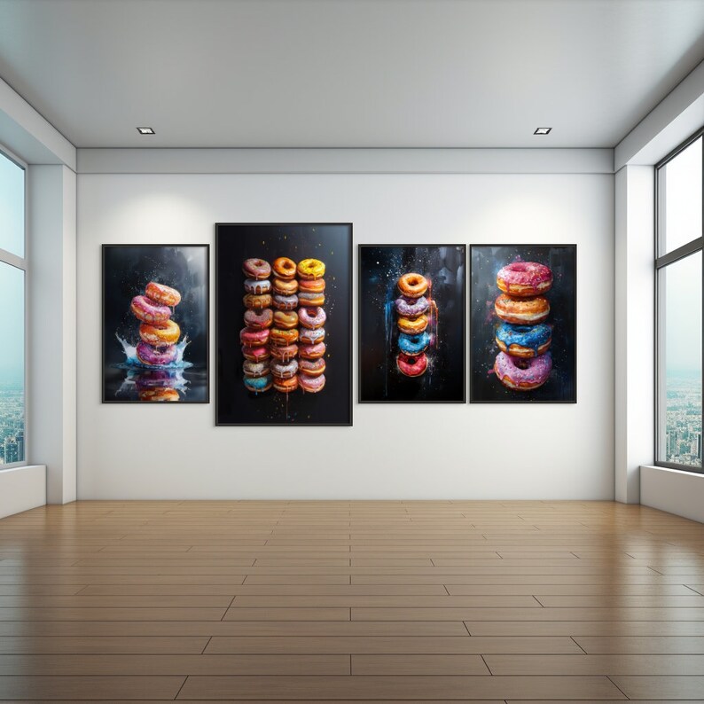Colorful Donut Print Donut Printable Pastry Patisserie Wall Art Kitchen ...
