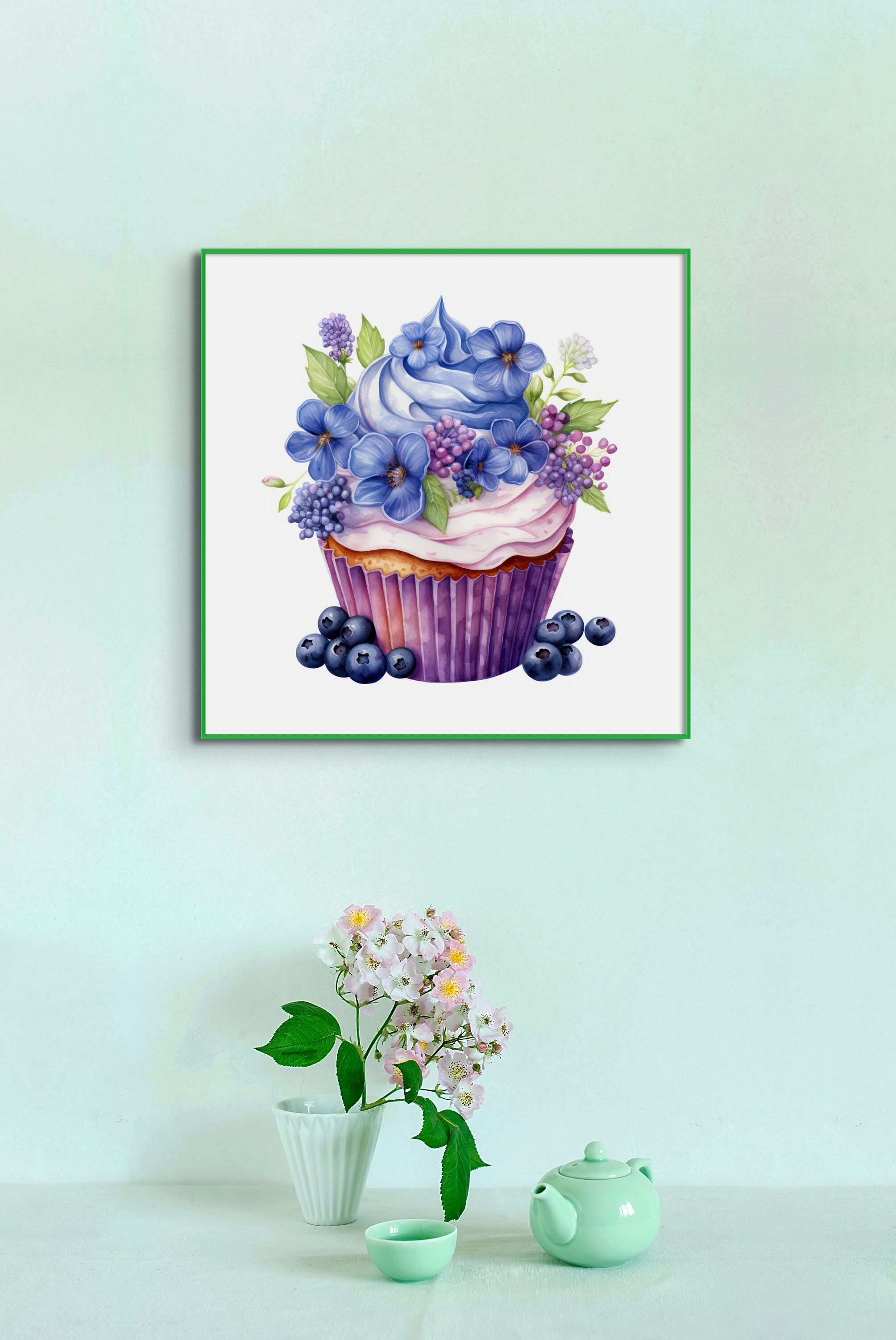 Cupcake Print Blueberry Cupcake Printable Pastry Wall Art Patisserie ...