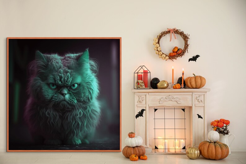 Halloween Cat Printable Angry Cat Print Scary Cat Portrait All Hallows ...