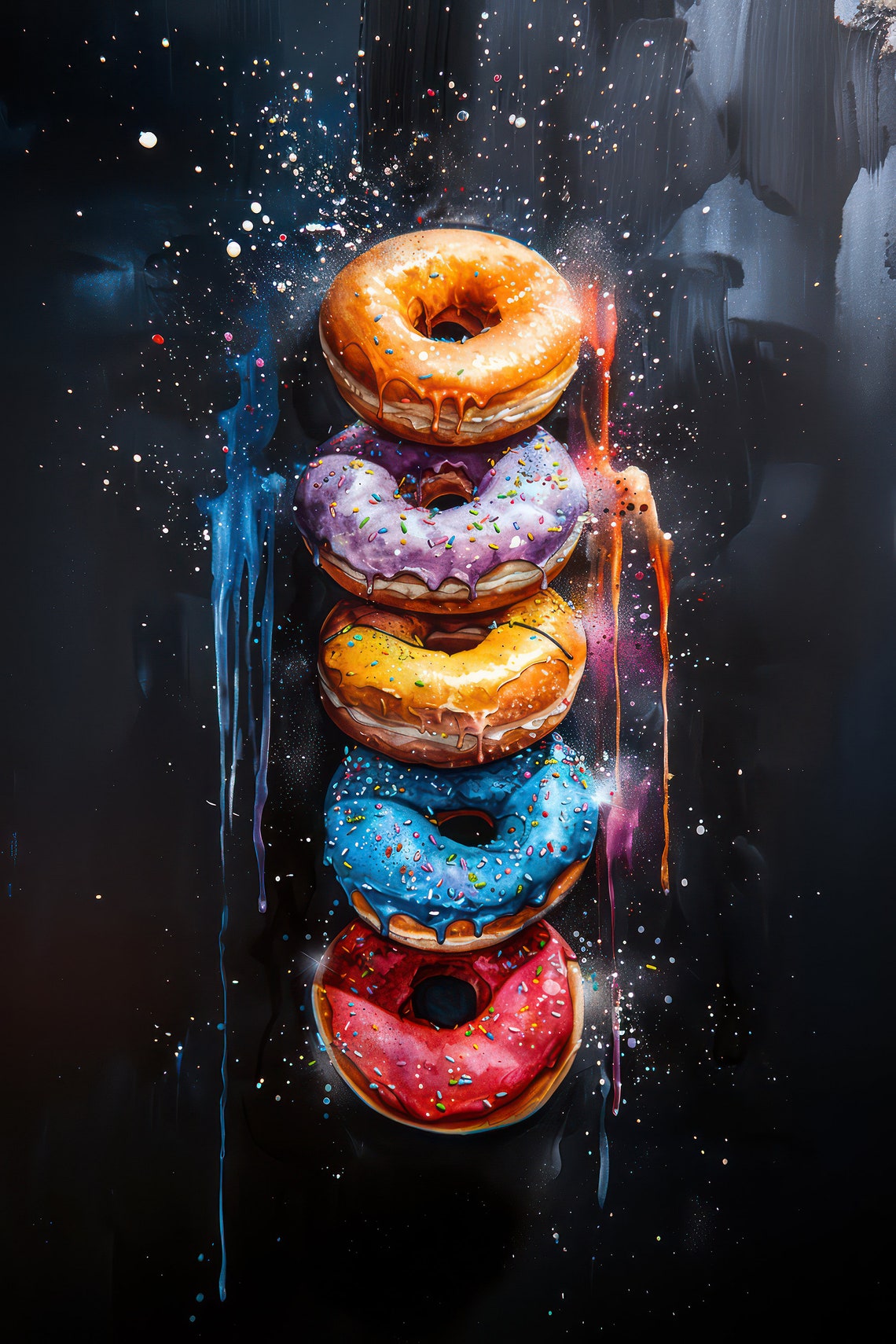 Colorful Donut Print Donut Printable Pastry Patisserie Wall Art Kitchen ...