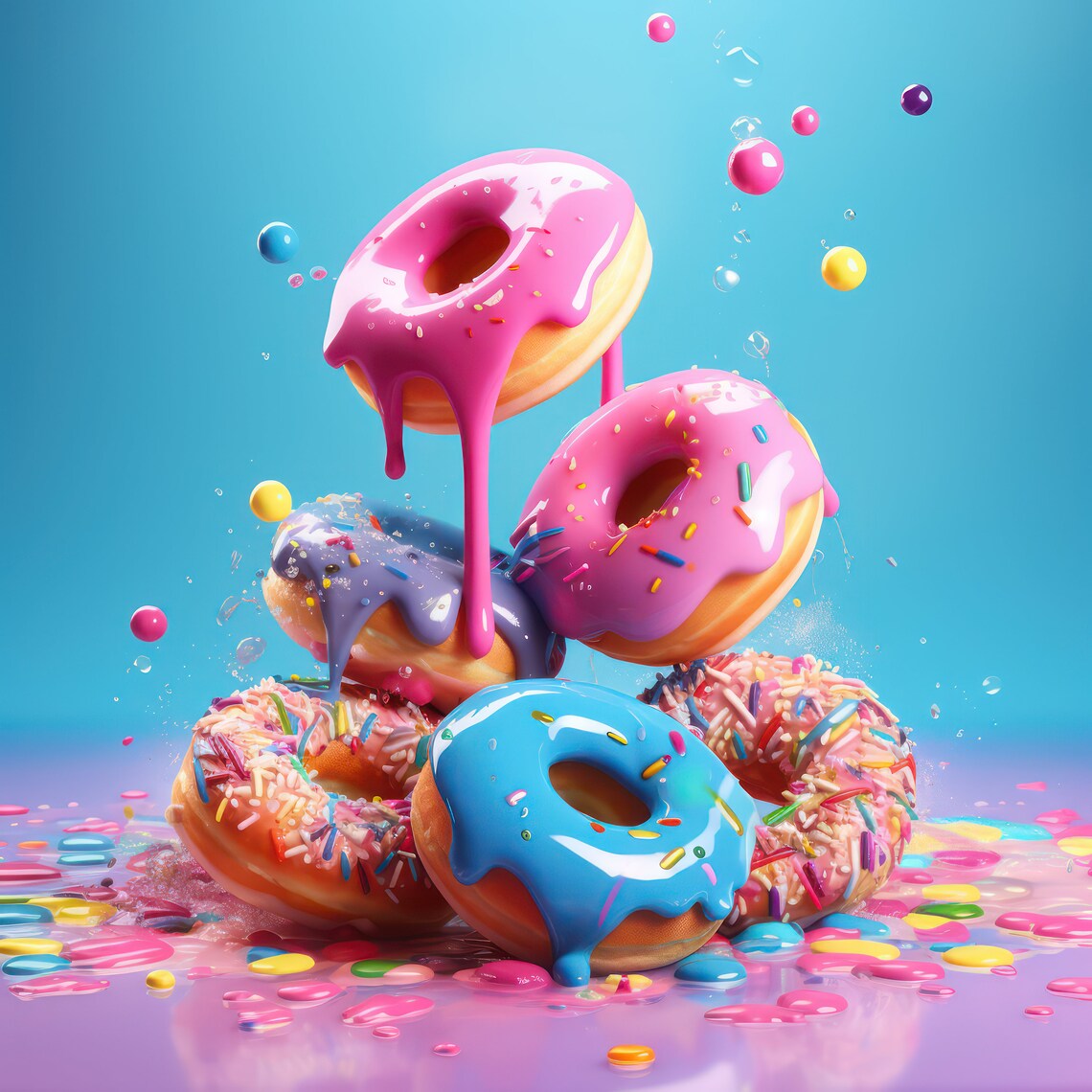 Colorful Donut Print Donut Printable Pastry Patisserie Wall Art Kitchen ...