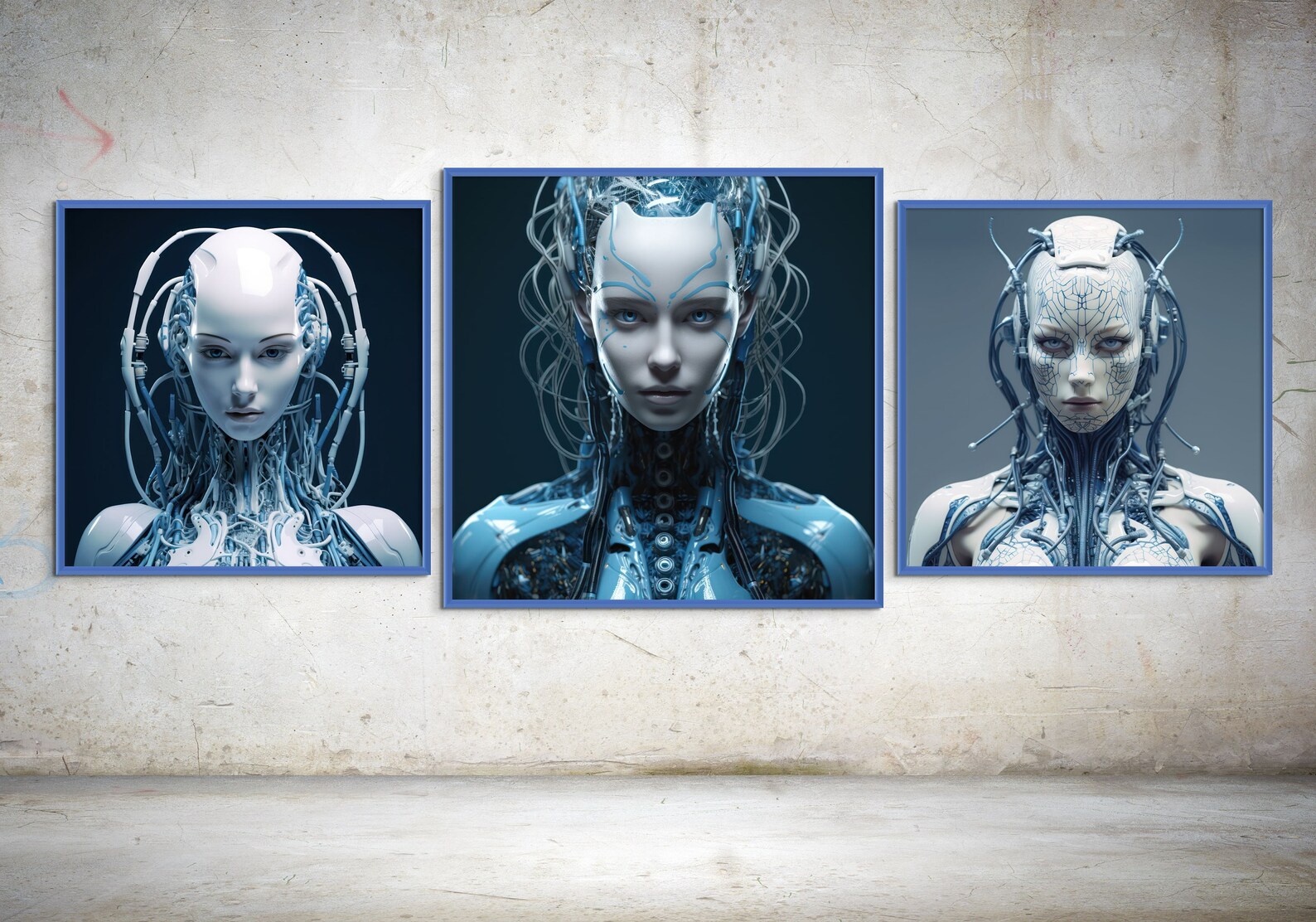 Blue Robot Girl Print Cyborg Girl Cybernetic Poster Futuristic ...