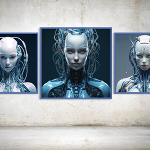 Blue Robot Girl Print Cyborg Girl Cybernetic Poster Futuristic ...