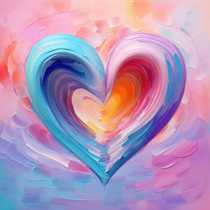 Heart Print Oil Paint Heart Printable Stylized Heart Wall Art Valentine ...