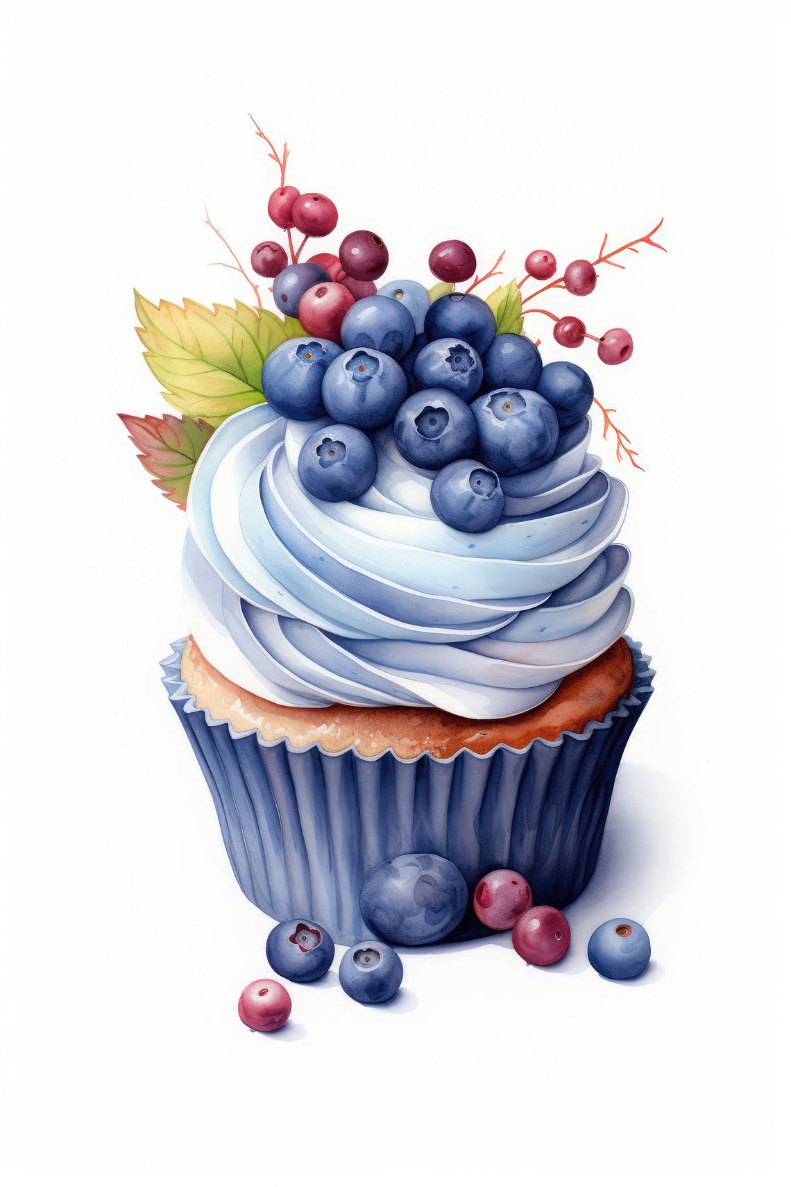 Cupcake Print Berry Cupcake Printable Blueberry Pastry Wall Art ...