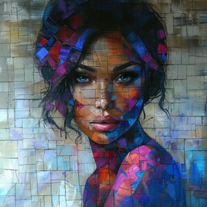Colorful Woman Print Woman Face Printable Wall Art Painting Female Face ...