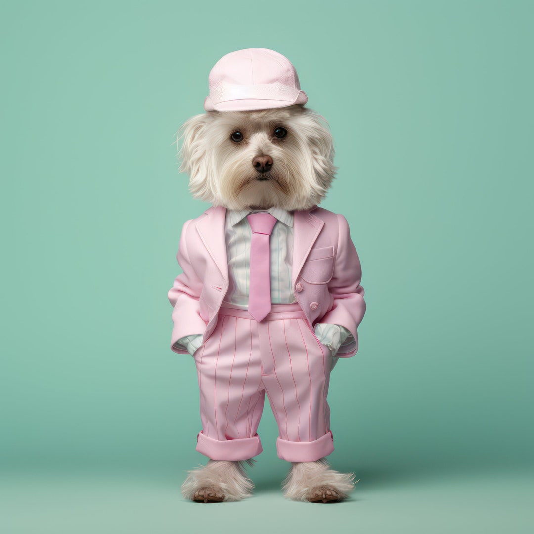 Dog Portrait Printable Colorful Dog Print Pastel Dog in Clothes Wall Art Puppy Poster Pup ...