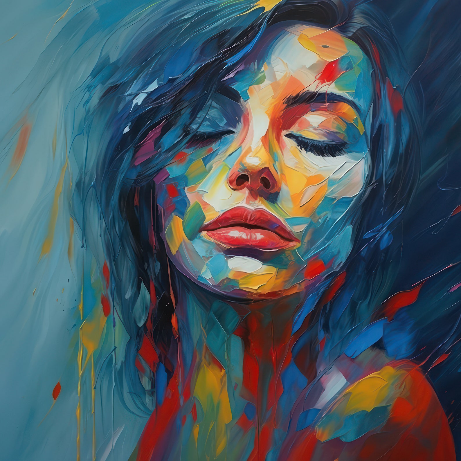 Colorful Woman Portrait Wall Art Print Abstract Girl Poster Home Decor ...
