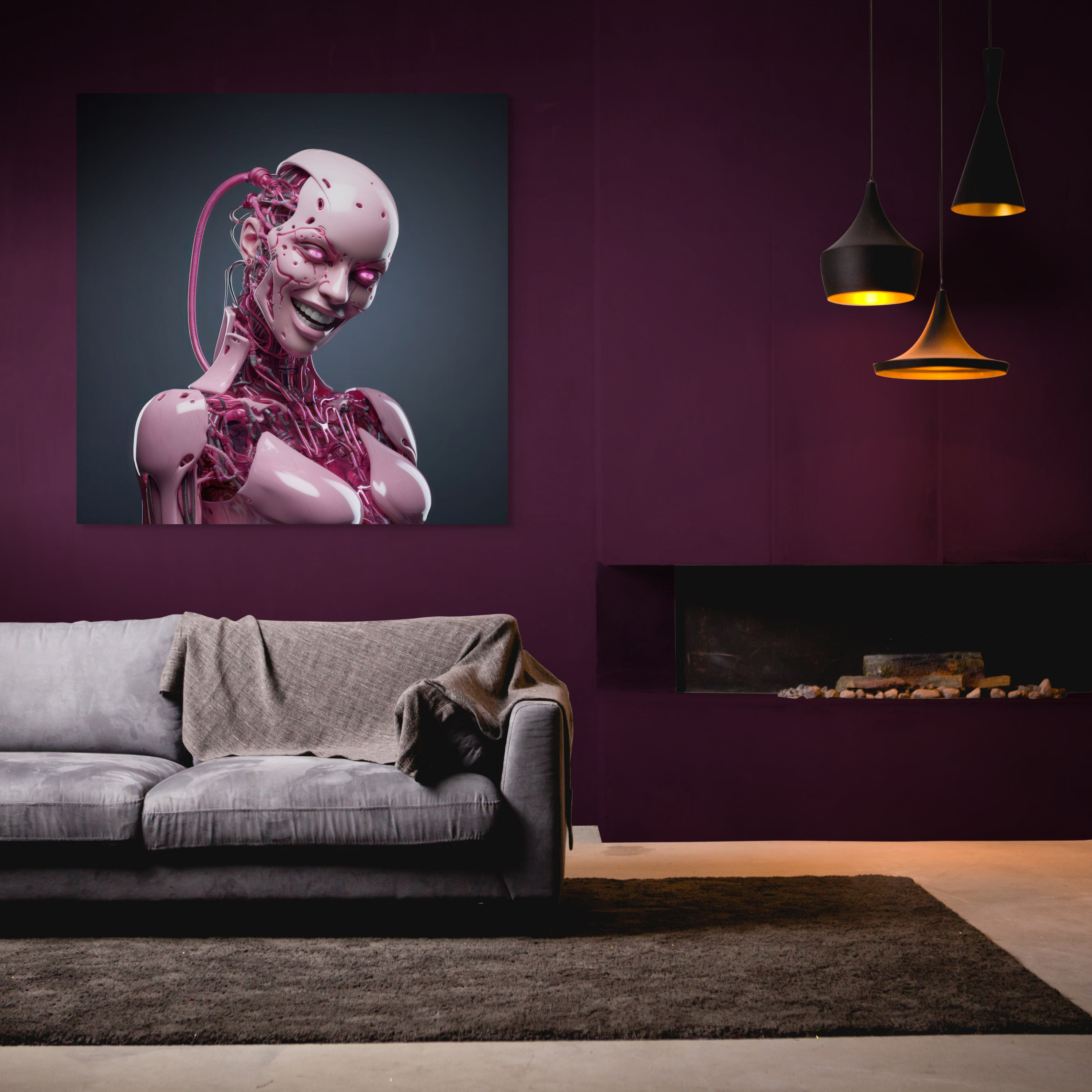 Robot Girl Print Pink Cyborg Woman Printable Futuristic Wall Art Sci Fi ...