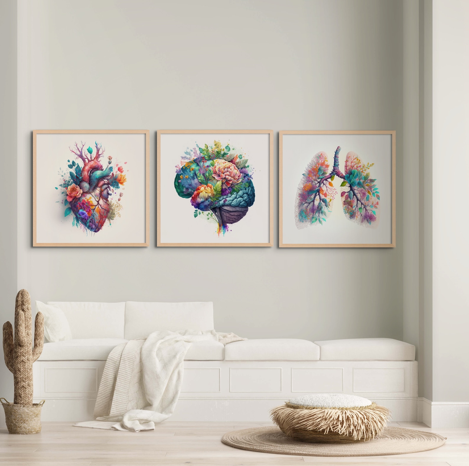 Human Heart Brain Lungs Print Anatomical Printable Anatomic Wall Art ...