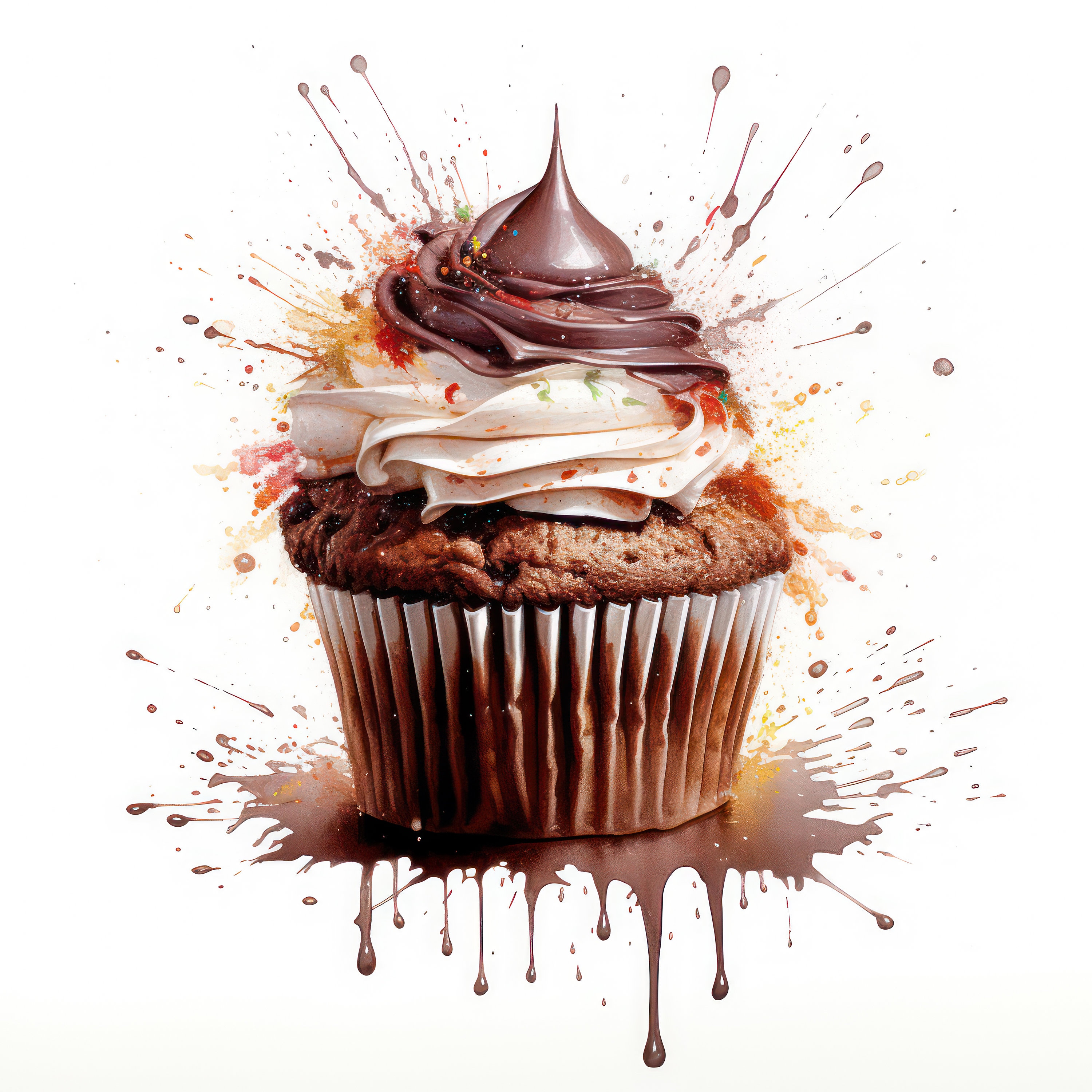 Cupcake Print Watercolor Chocolate Cupcake Printable Colorful Cupcake ...