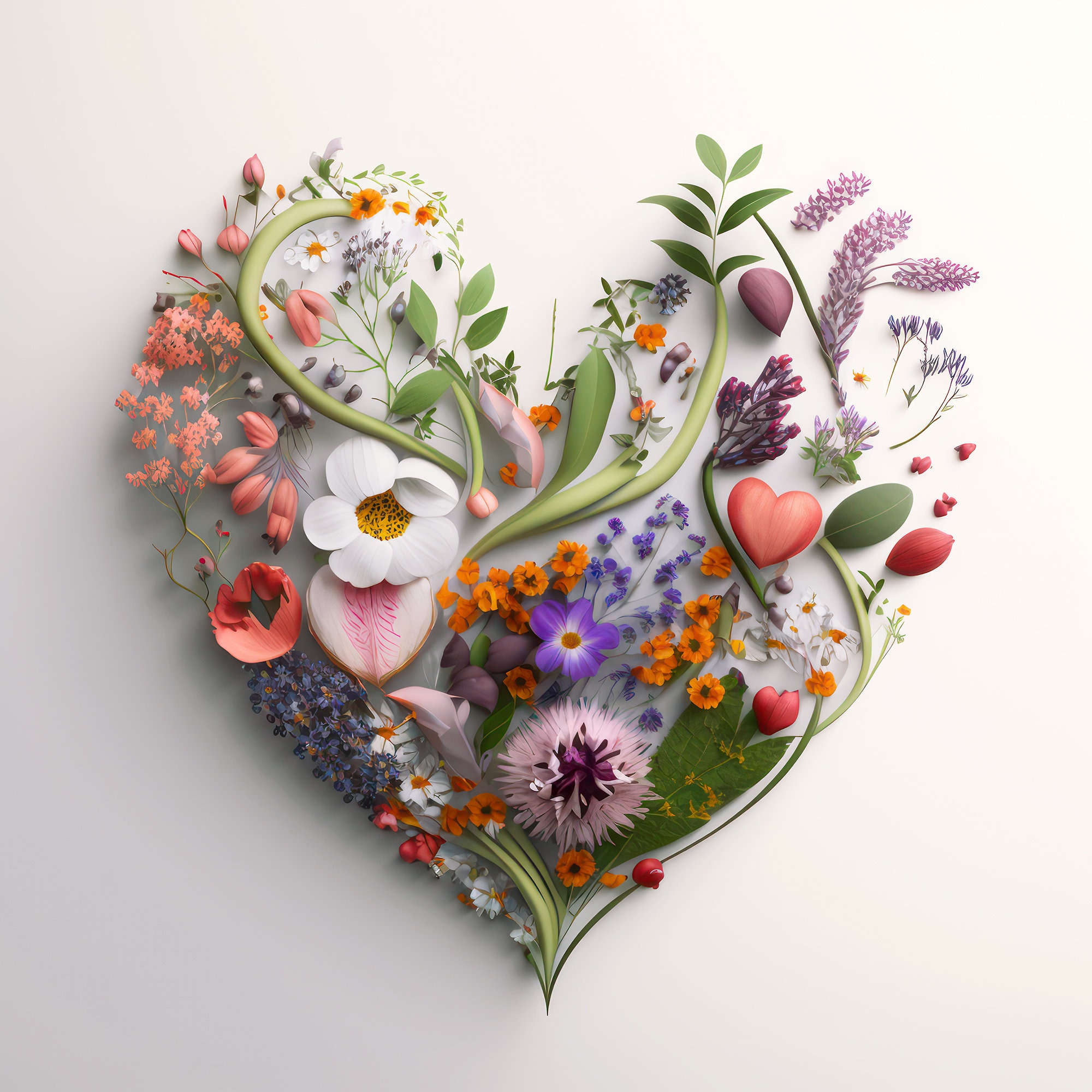 Flower Heart Print Heart of Flowers Printable Heart Poster AI Art Wall ...