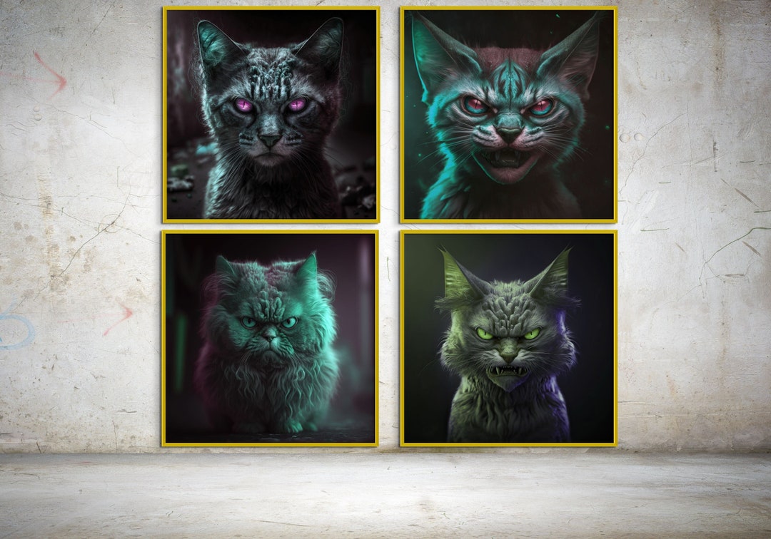 Halloween Cat Printable Angry Cat Print Scary Cat Portrait All Hallows ...