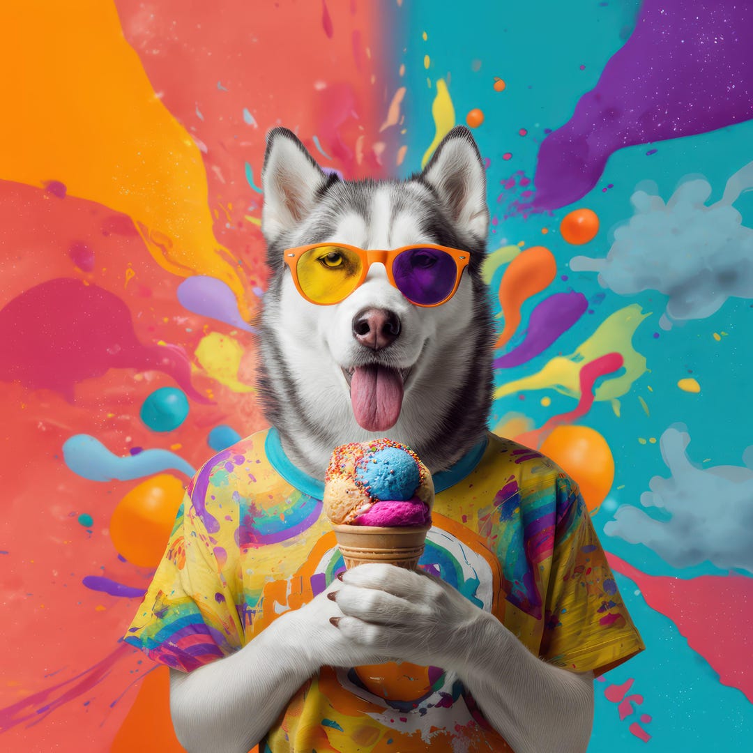 Dog With Ice Cream Print Husky Portrait Ice Cream Parlour Wall Art ...