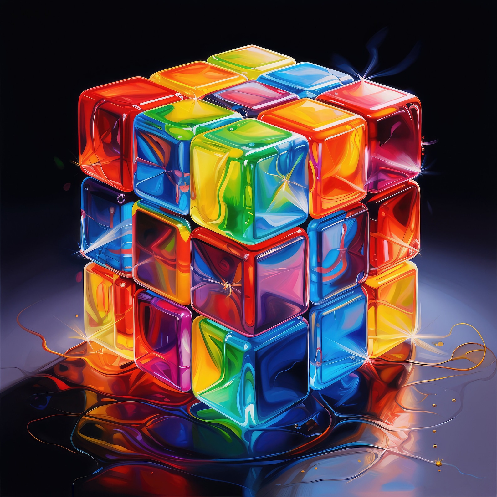 Rubik Cube Printable Rubik Cube Print Colorful Wall Art Download Technicolor Oil Painting Cube ...