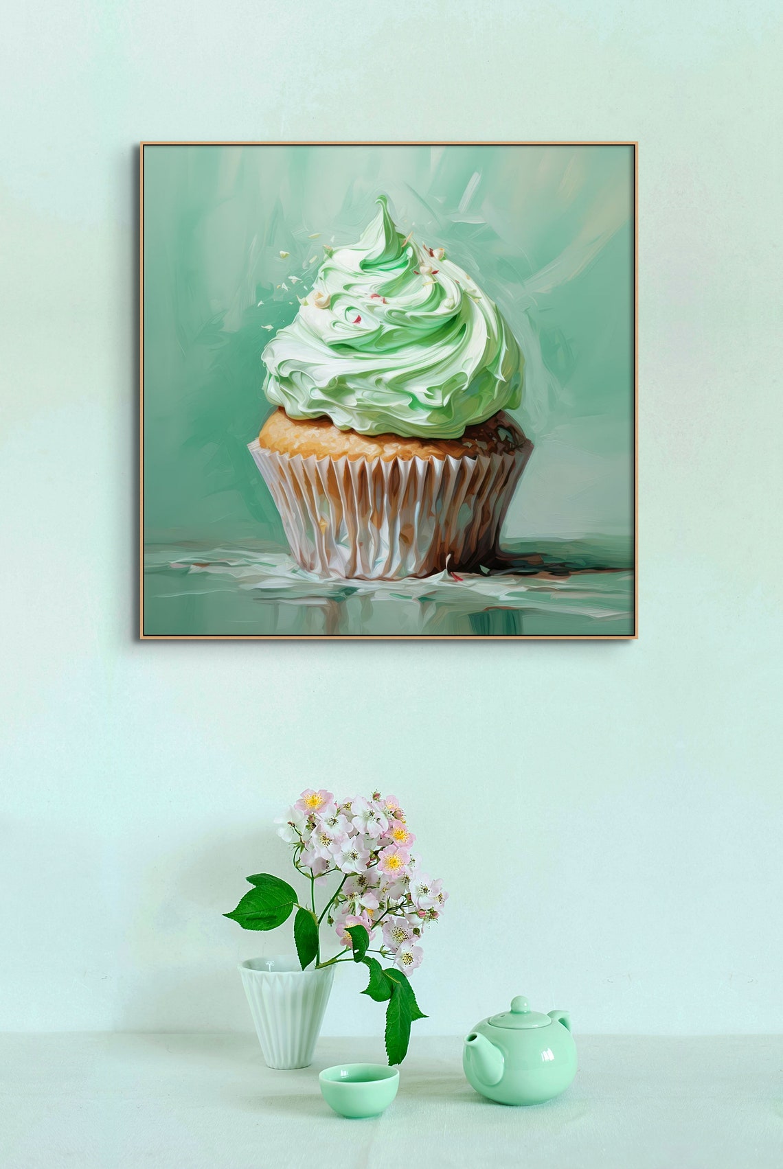 Cupcake Print Mint Cupcake Printable Pastry Wall Art Patisserie Kitchen ...
