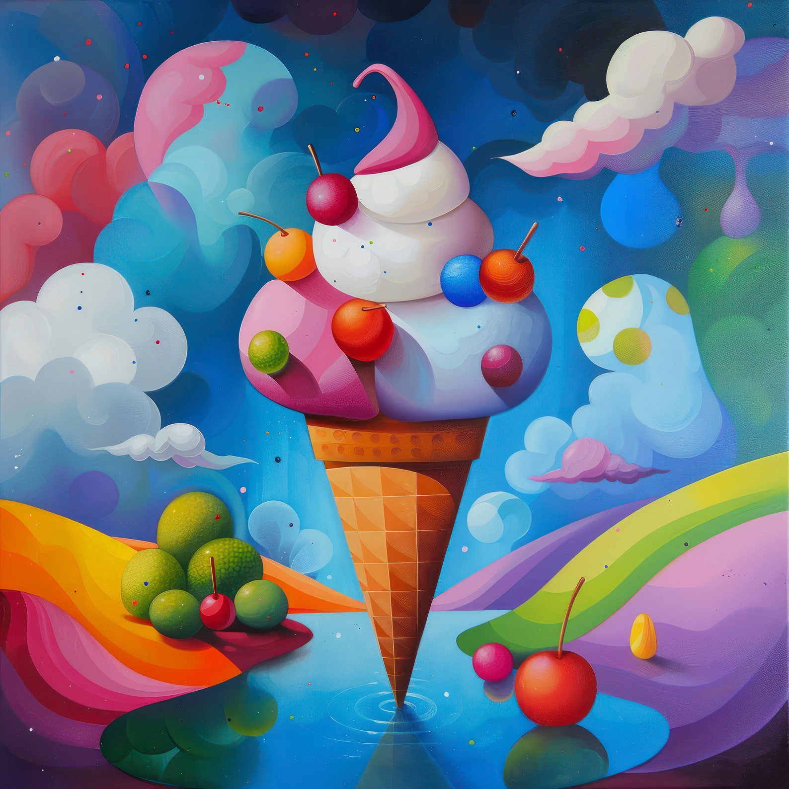 Ice Cream Print Colorful Food Poster Kitchen Wall Art Whimsical Gelato ...