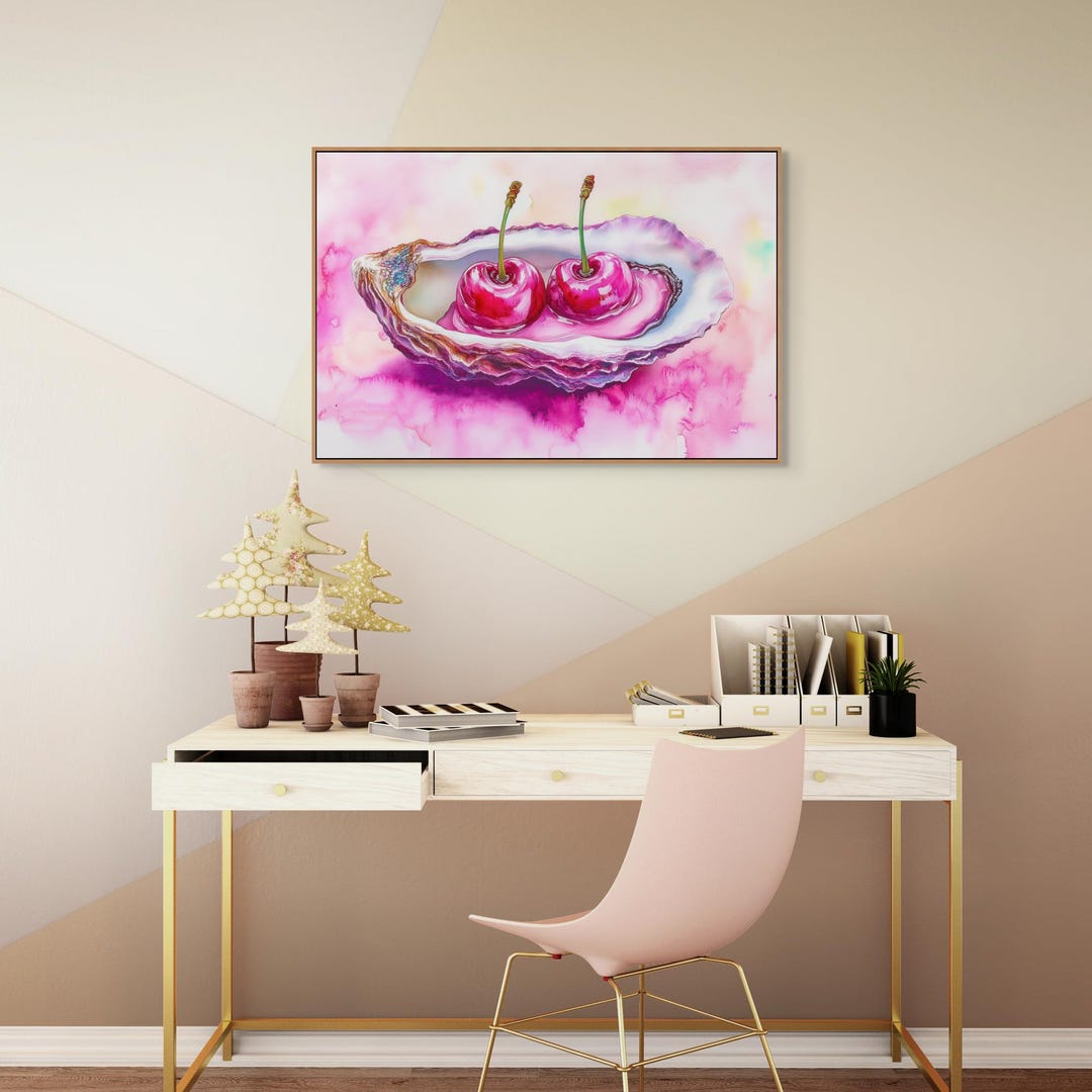 Oyster Shell Print, Cherries Printable, Beach House Art, Pink Oyster ...