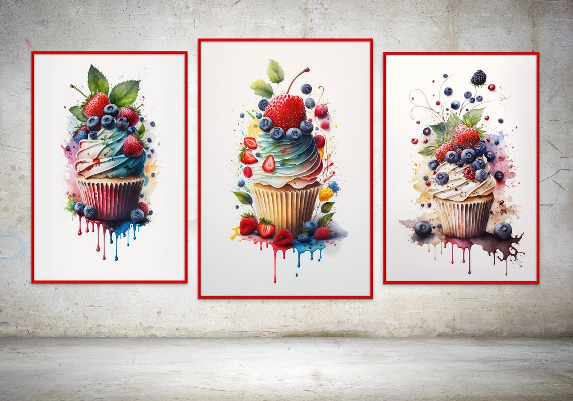 Cupcake Print Berry Cupcake Printable Pastry Wall Art Patisserie ...