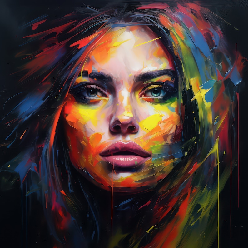 Colorful Woman Portrait Wall Art Print Abstract Girl Poster Home Decor