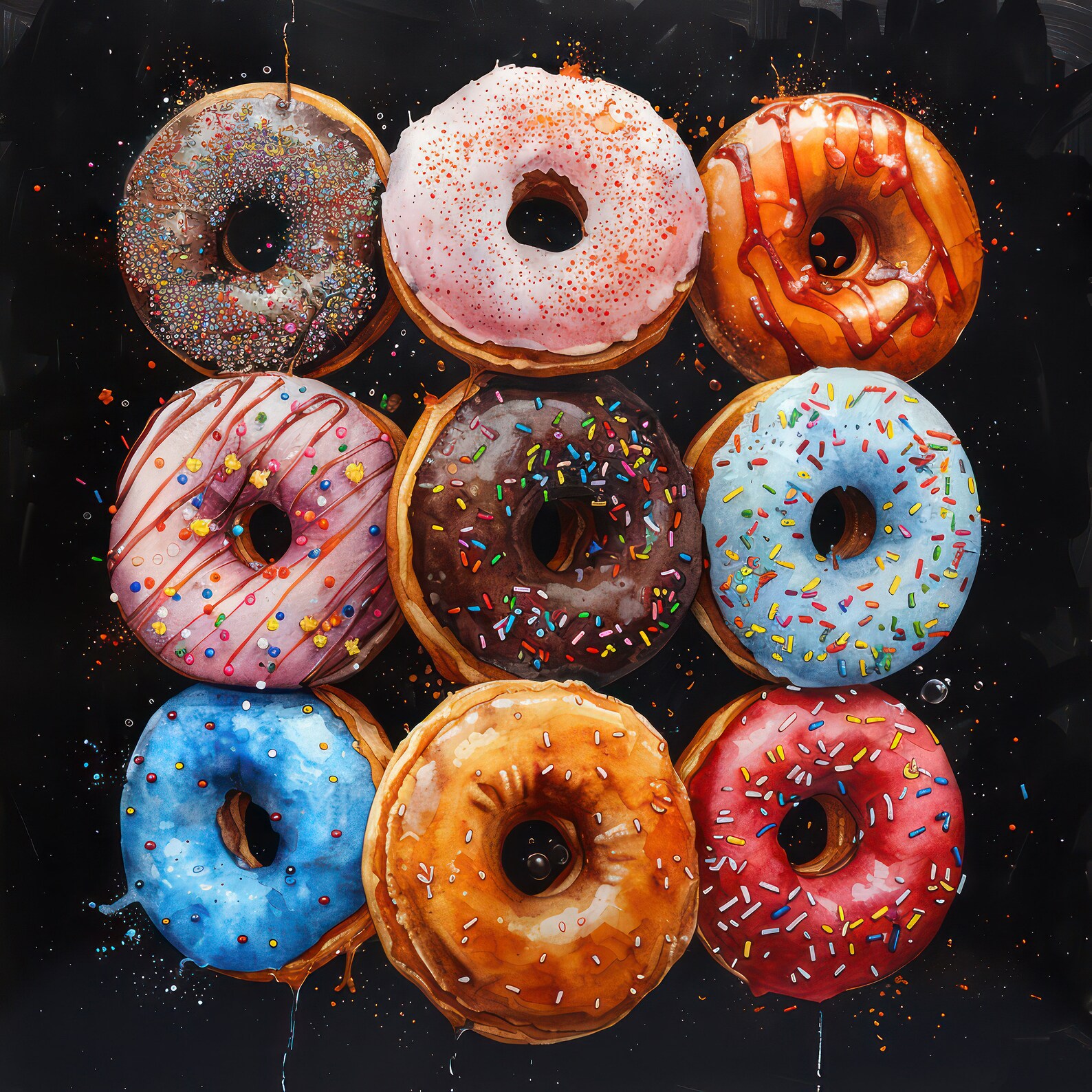 Colorful Donut Print Donut Printable Pastry Patisserie Wall Art Kitchen ...