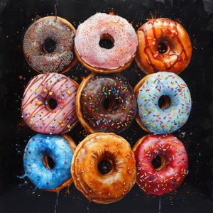 Colorful Donut Print Donut Printable Pastry Patisserie Wall Art Kitchen ...