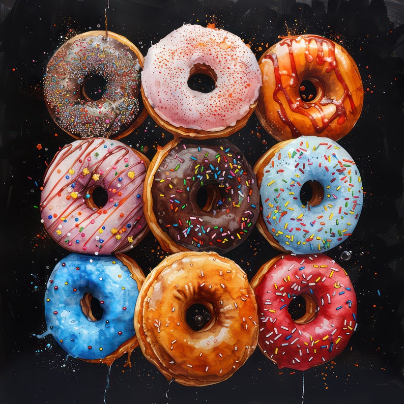 Colorful Donut Print Donut Printable Pastry Patisserie Wall Art Kitchen ...