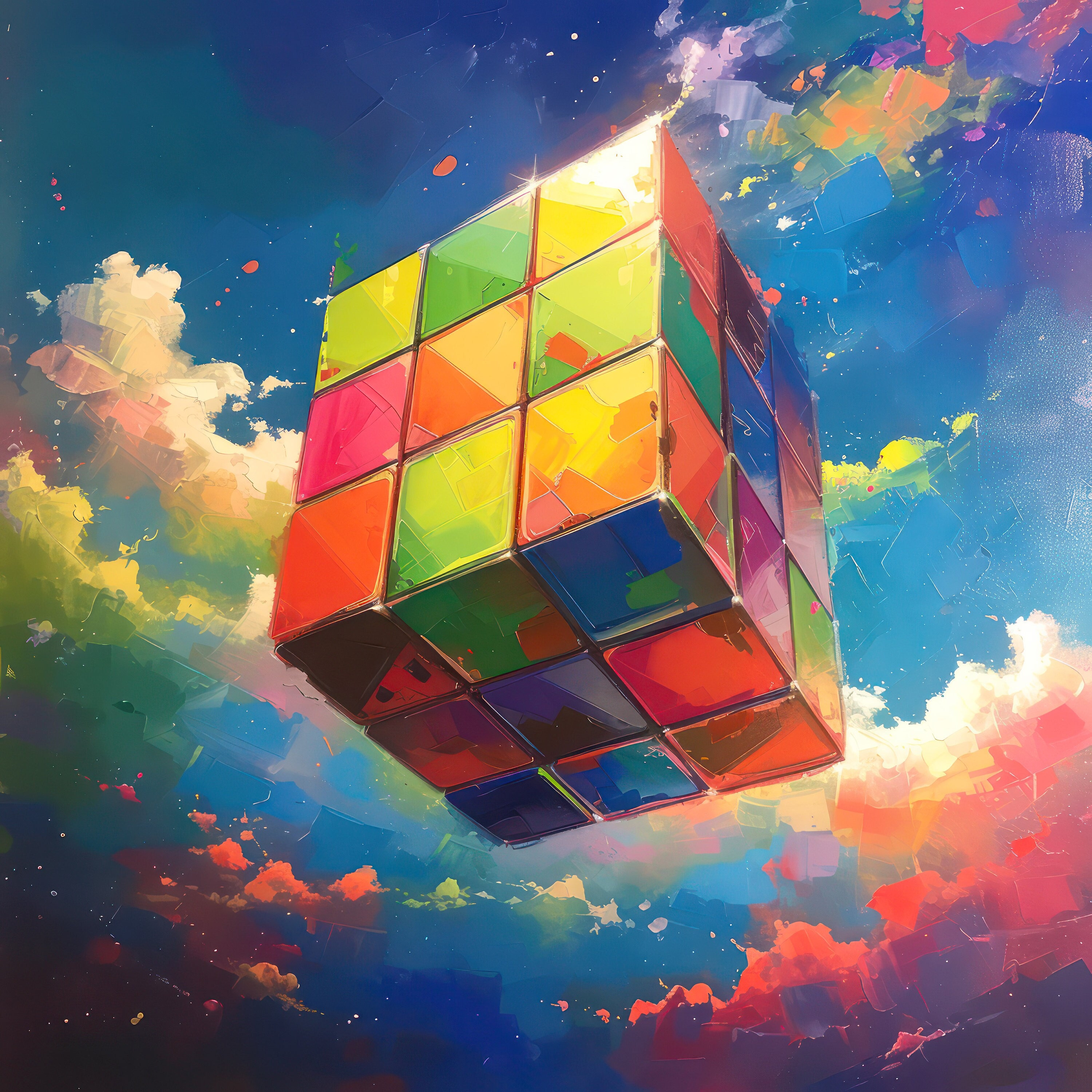 Rubik Cube Printable Rubik Cube Print Colorful Wall Art Download Futuristic Picture Abstract ...