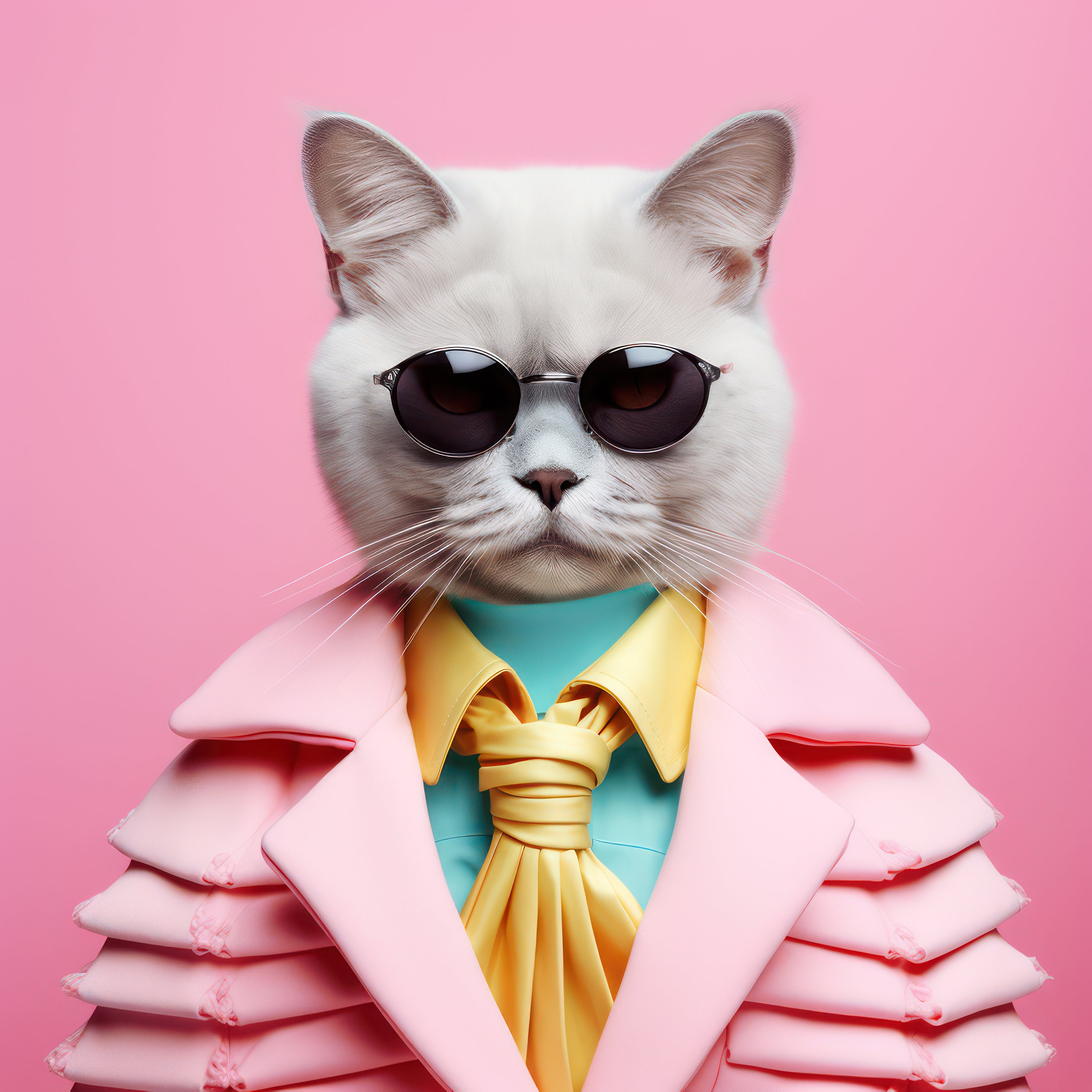 Cat Portrait Printable Colorful Cat Print Pastel Cat in Clothes Wall ...