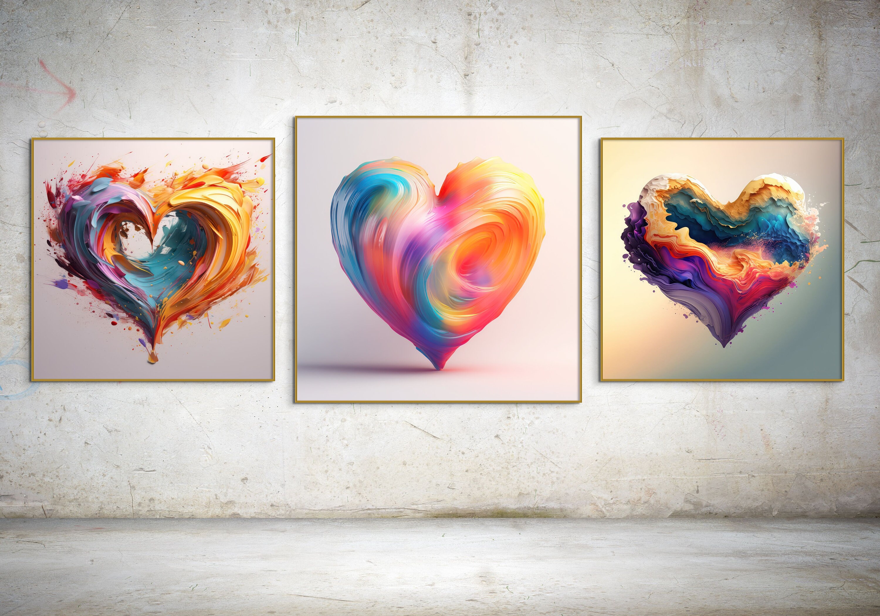 Heart Print Oil Paint Heart Printable Stylized Heart Wall Art Valentine ...