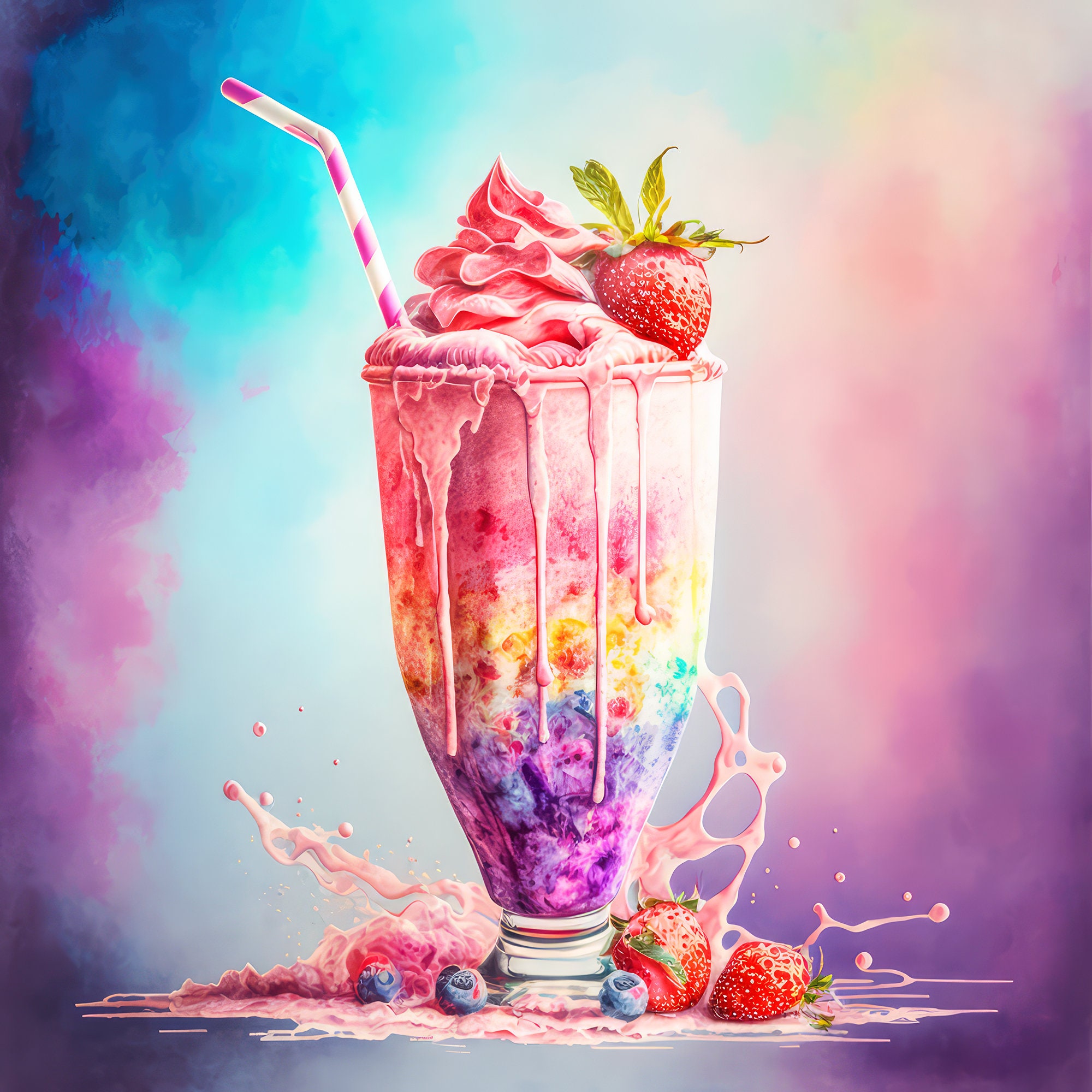 Colorful Smoothie Print Smoothie Printable Strawberry Poster Food ...