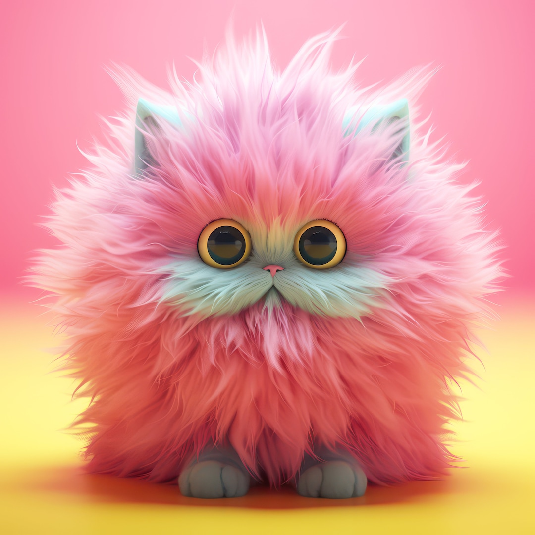 Colorful Cat Printable Cartoon Cat Print Cute Cat Wall Art Pink Cat ...