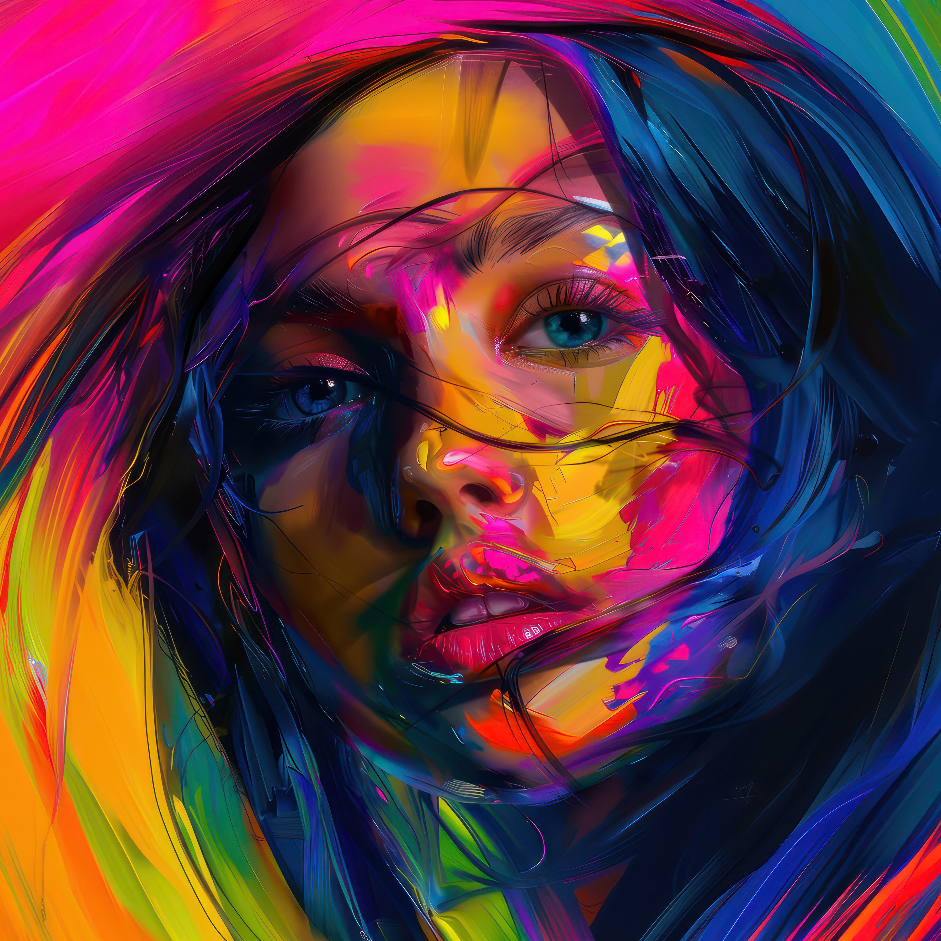 Colorful Woman Portrait Wall Art Print Abstract Girl Poster Home Decor ...