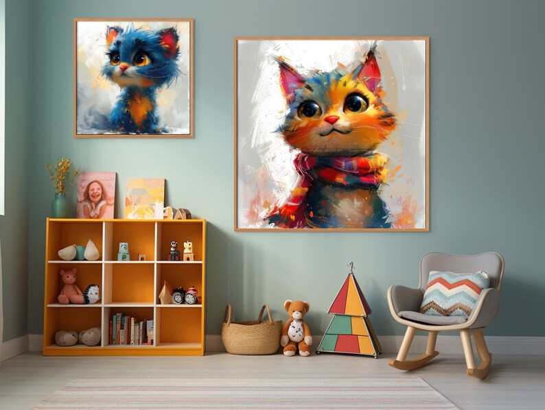 Colorful Cat Kitten Painting Pet Portrait Wall Art Print Home Décor ...