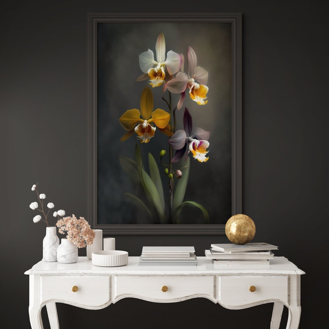 Orchids Print Oil Paint Orchids Wall Art Orchids Printable Dark Floral ...