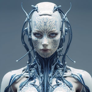 Blue Robot Girl Print Cyborg Girl Cybernetic Poster Futuristic ...