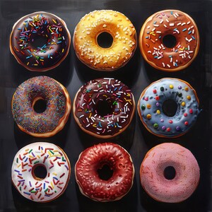 Colorful Donut Print Donut Printable Pastry Patisserie Wall Art Kitchen ...