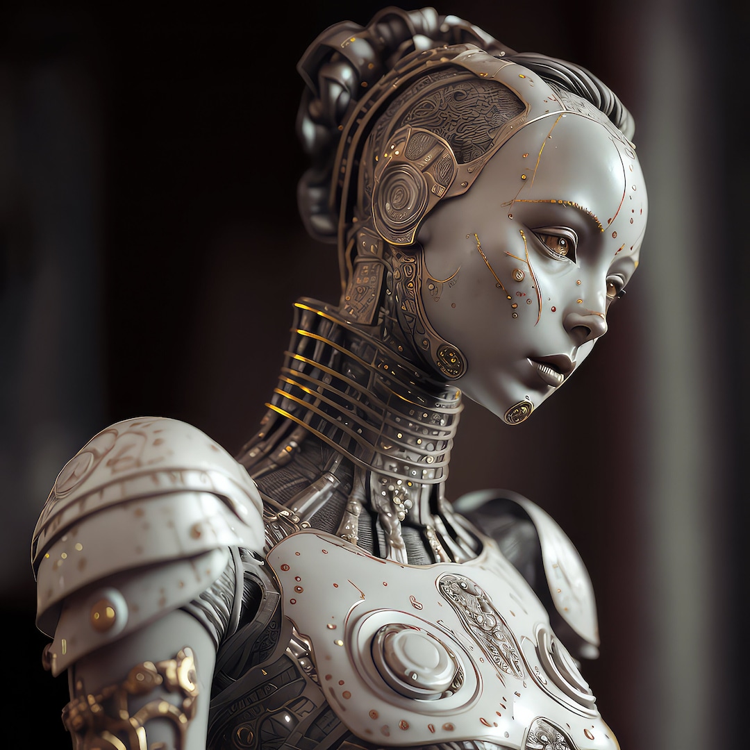 White Robot Girl Print Cyborg Girl Cybernetic Poster Futuristic ...